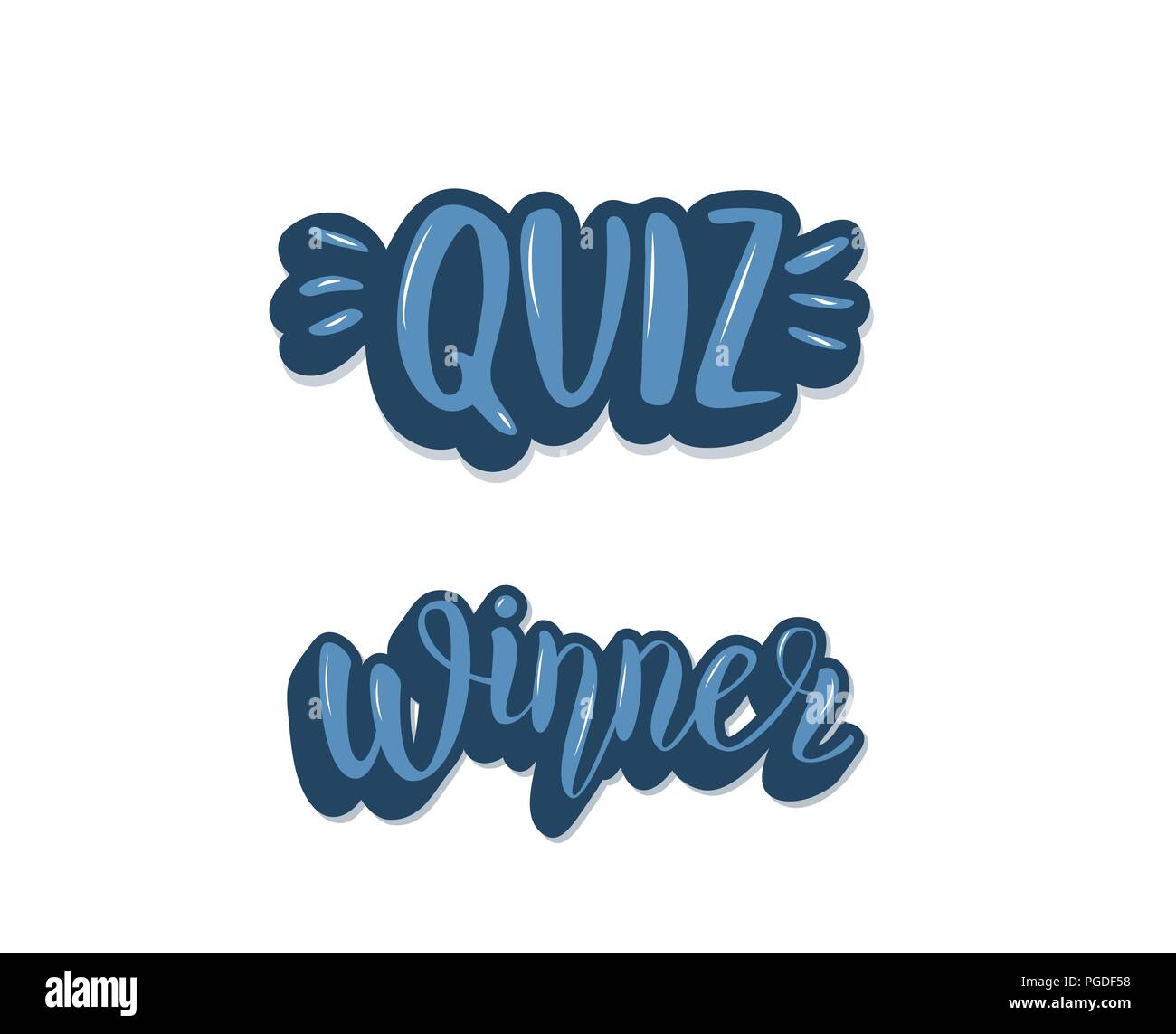 Quiz and Winner text set. Handwritten lettering. Elements for social ...