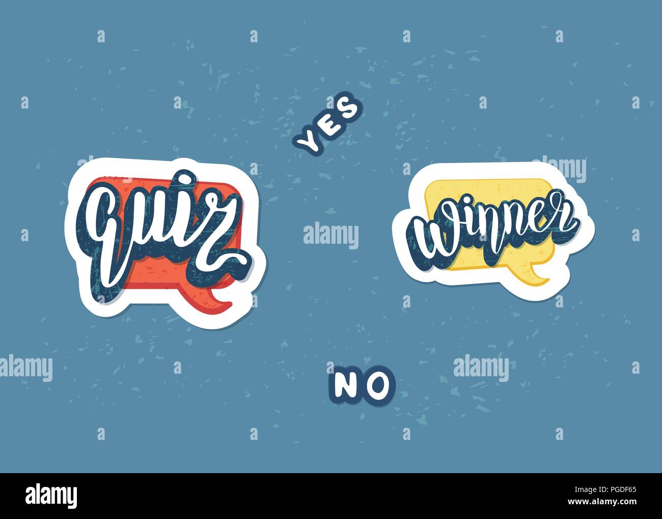 Quiz and Winner stickers. Handwritten lettering with speech bubble ...