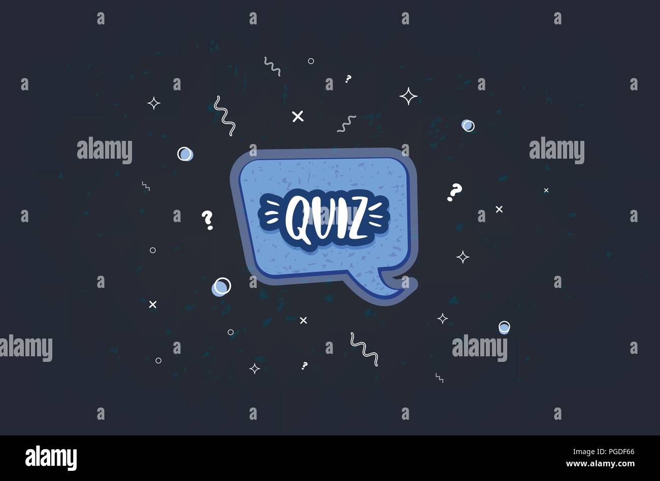 Quiz sticker on bark background. Handwritten lettering with speech ...