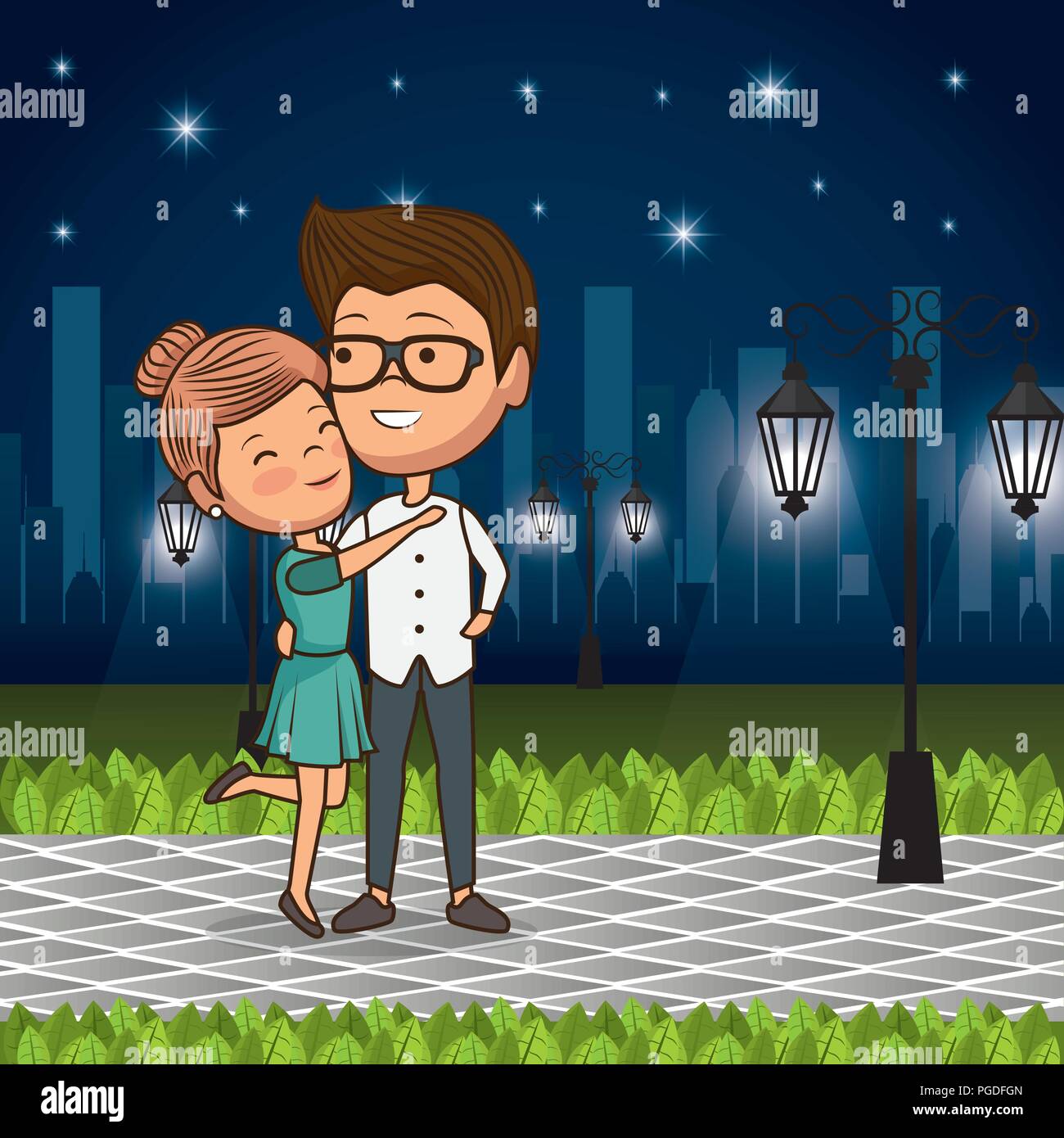 couple in love on park at night Stock Vector Image & Art - Alamy