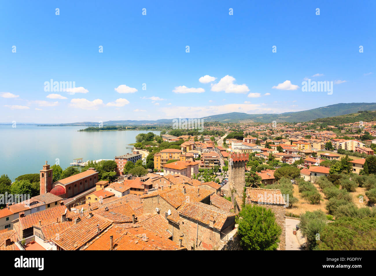 Lake Trasimeno view from Passignano sul Trasimeno castle, Italy ...