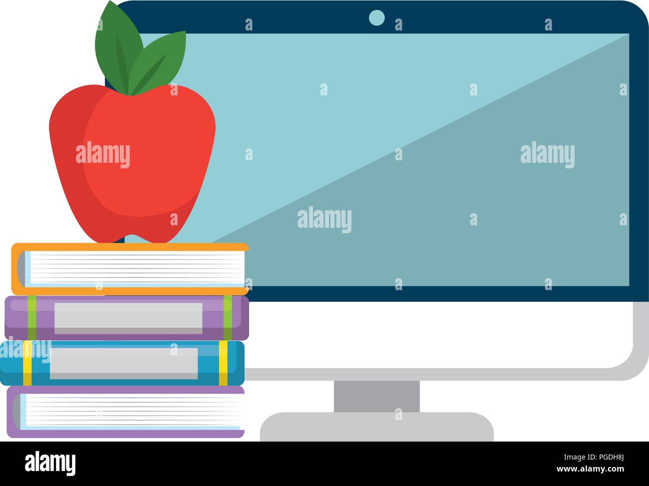 pile text books with apple and computer Stock Vector Image & Art - Alamy