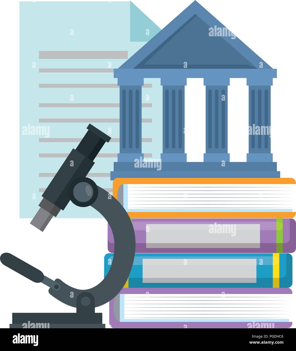 pile text books with microscope and library building Stock Vector Image ...