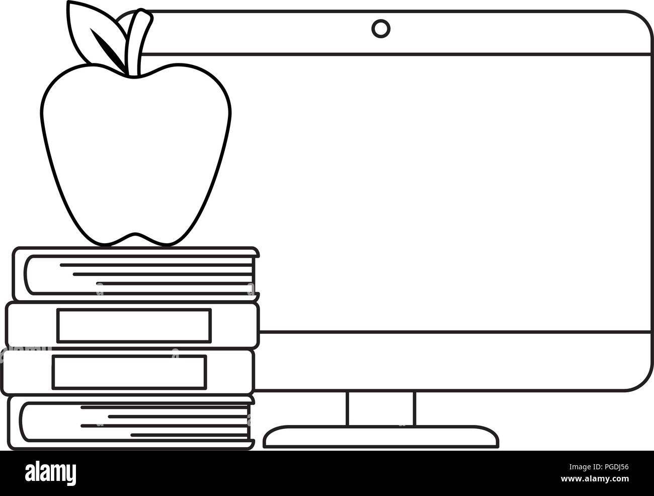 pile text books with apple and computer Stock Vector Image & Art - Alamy