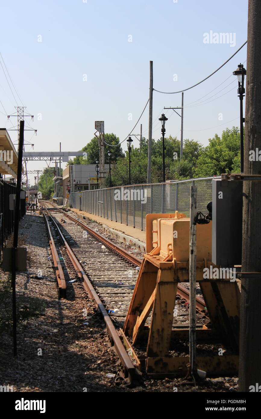 Fixed train stop at the end of the line at CTA Yellow Line Skokie Swift ...