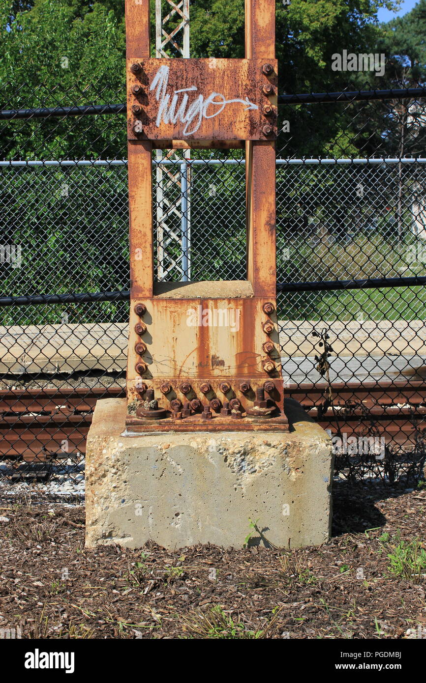 Rusted steel built up column of post at the CTA Yellow Line Skokie ...