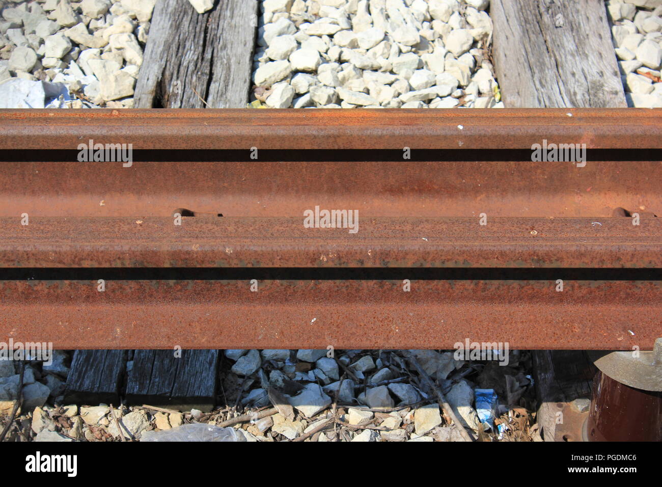 Unused and fully rusted railroad train tracks along the CTA Yellow Line ...