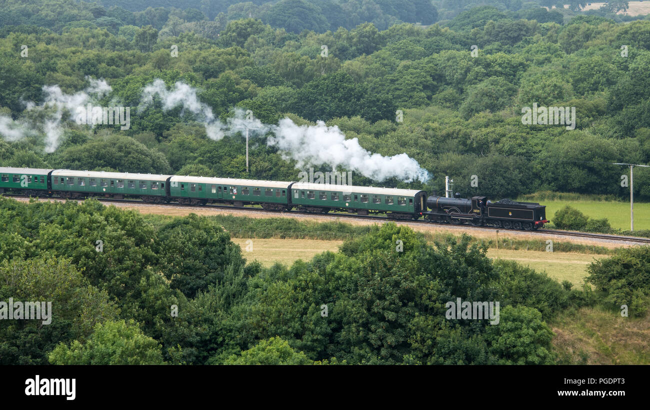Steam Train through the Countryside, Swanage Railway, Dorset Stock ...