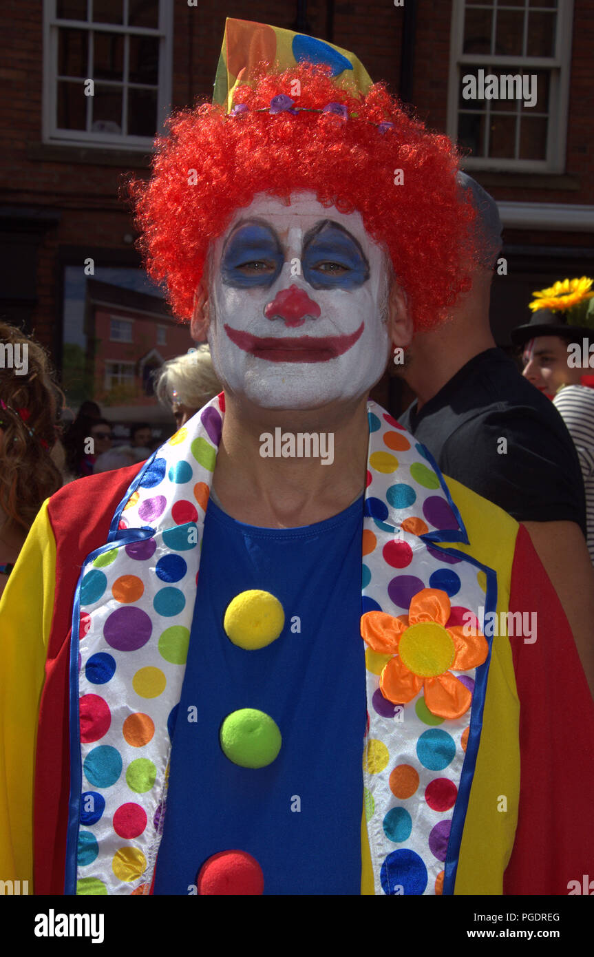 Clown in fancy dress as participant in Manchester LGBT Pride Parade ...