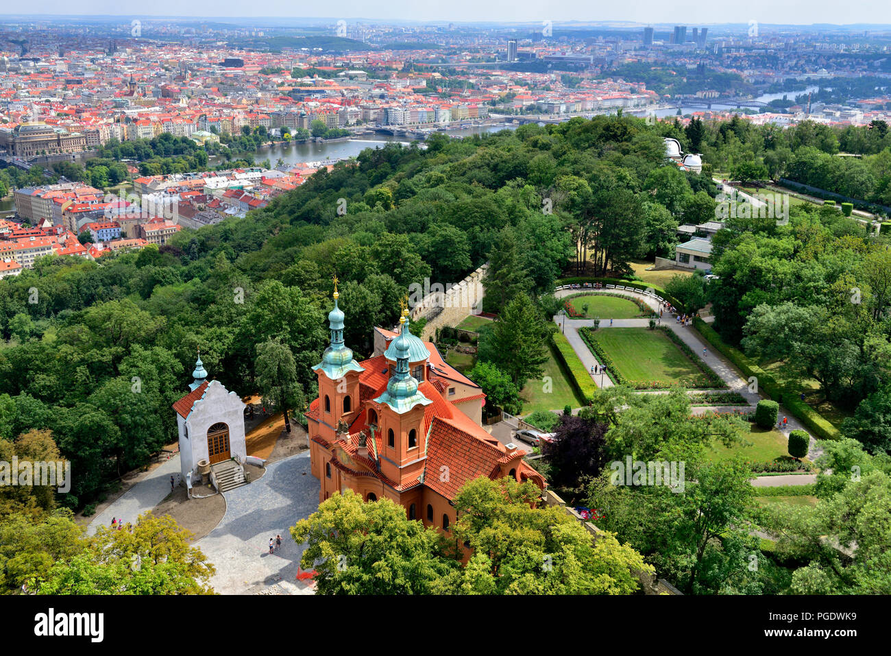 Looking down on St Lawrence Catholic Church, Petrin Hill and across ...