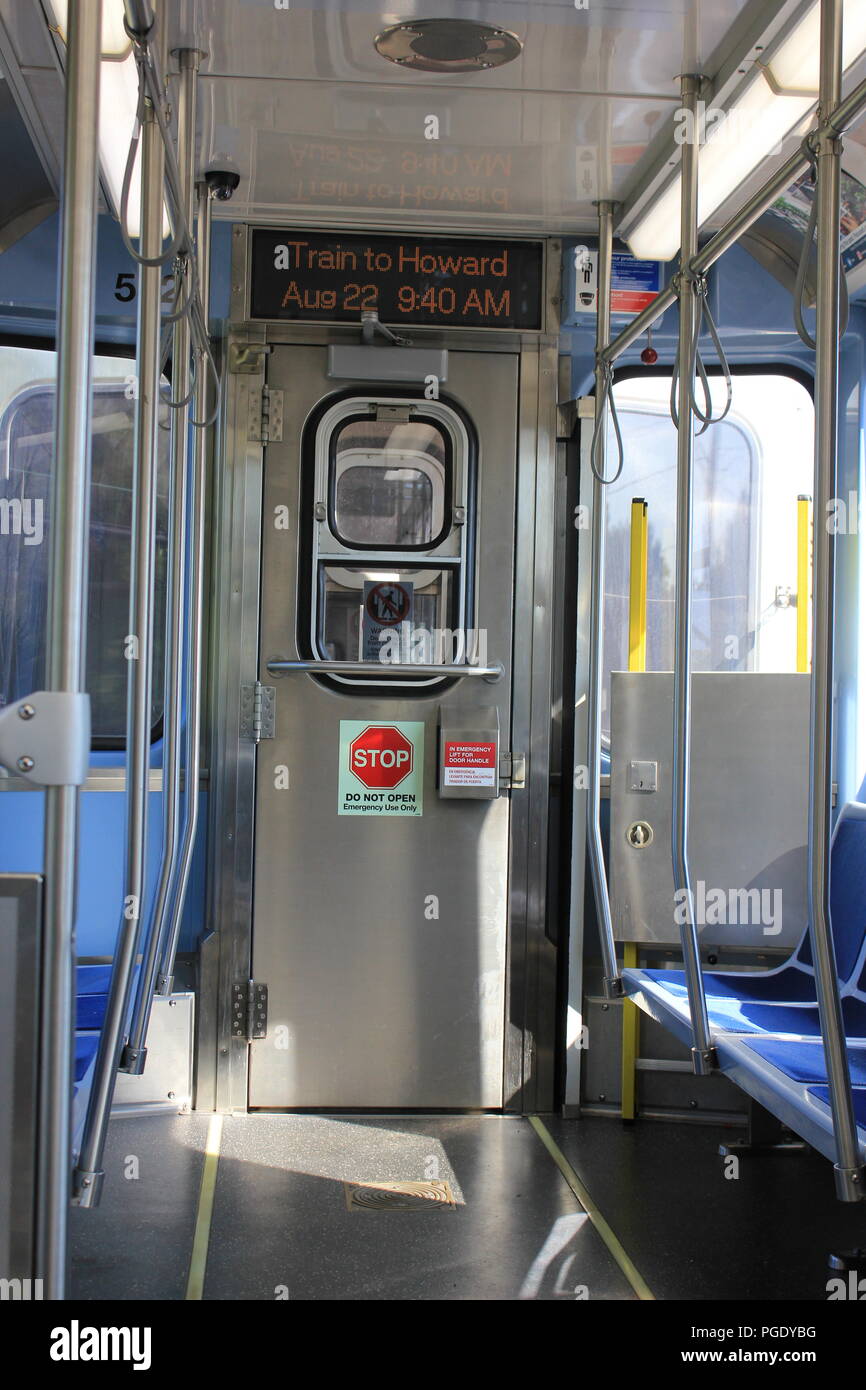 CTA Yellow Line Skokie Swift commuter train interior of the 5000 series ...