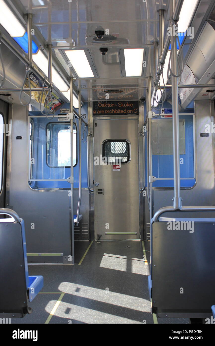 CTA Yellow Line Skokie Swift commuter train interior of the 5000 series ...