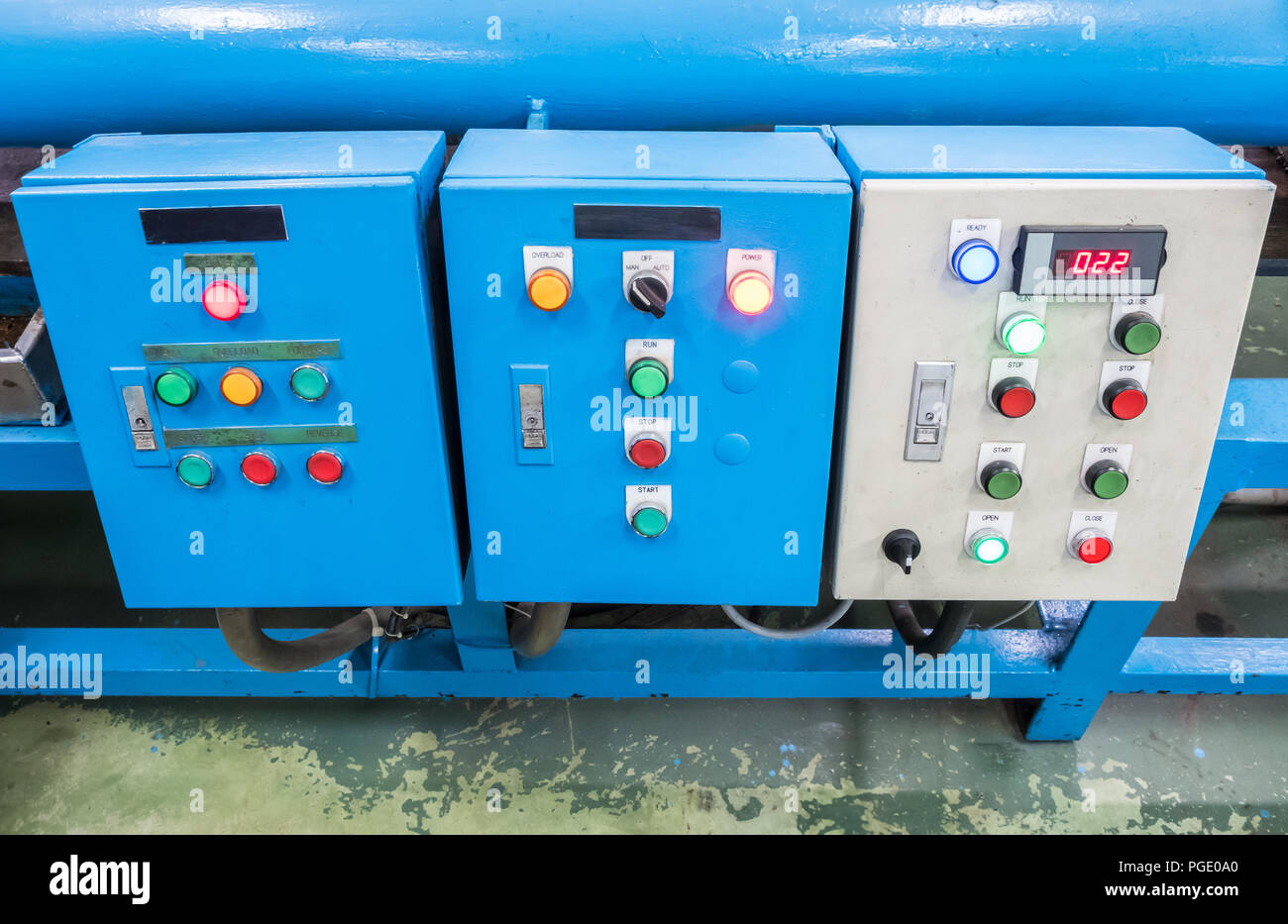 Electrical control panel with the switch button in the water filtration ...