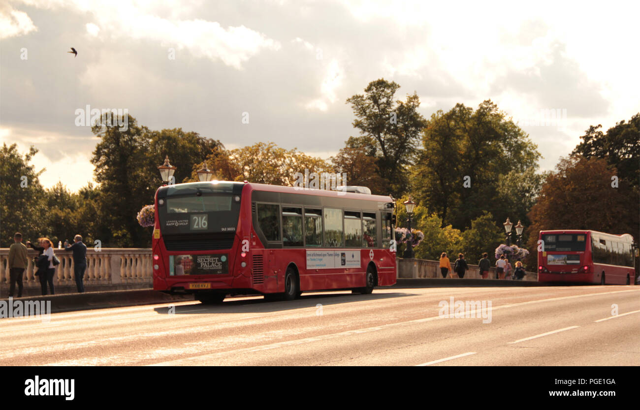 London bus over Kingston Bridge Stock Photo - Alamy