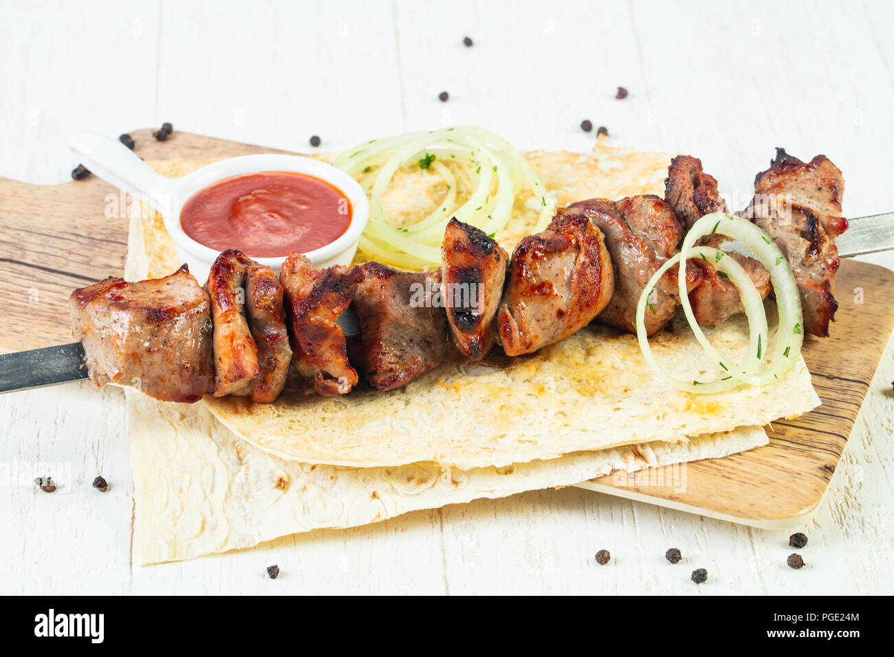 Grilled beef kebab bbq with onion Stock Photo - Alamy