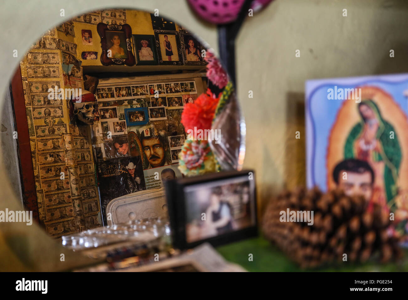 Altar in honor of Jesús Malverde who is revered as Saint who every day ...