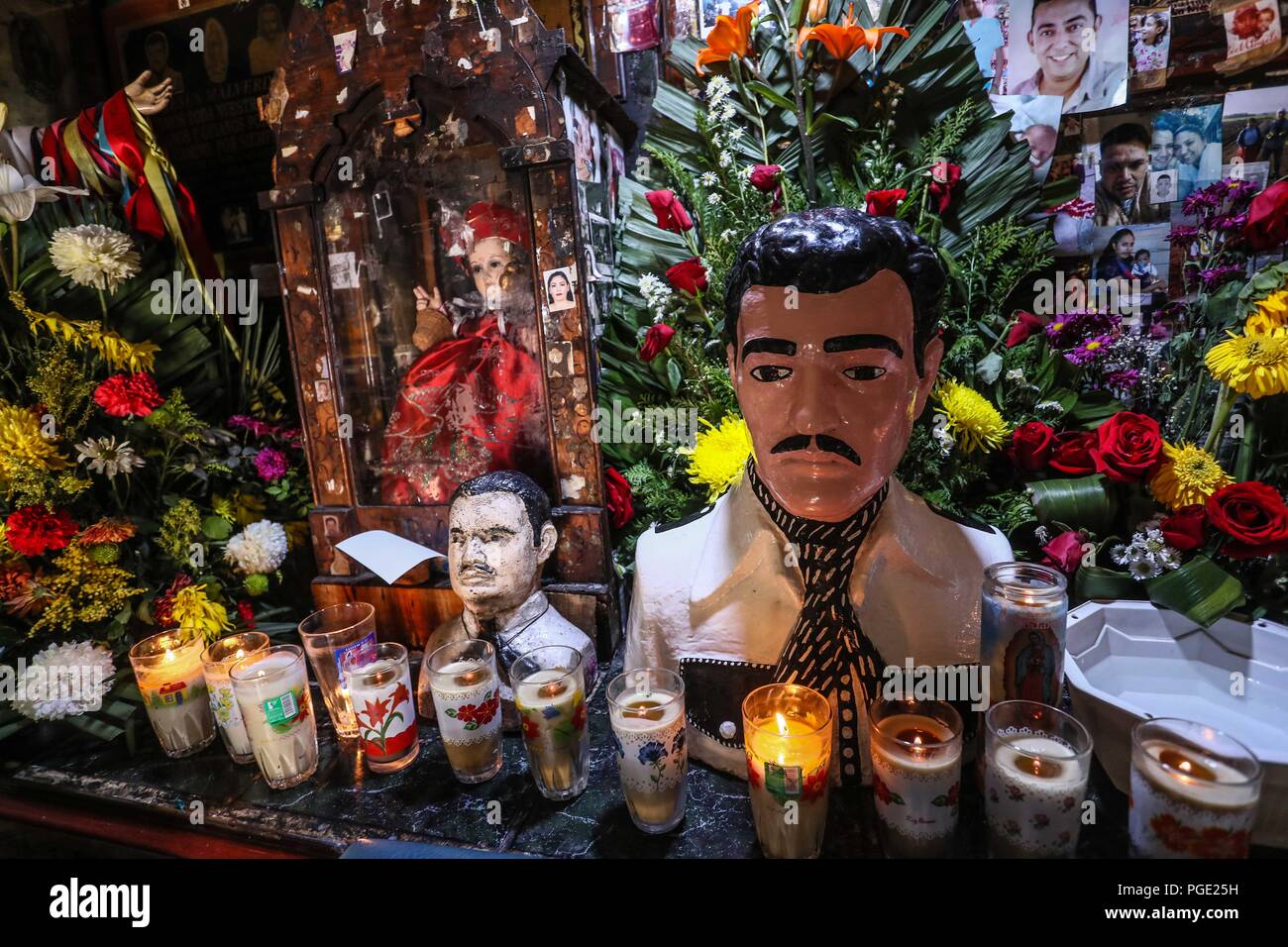 Altar in honor of Jesús Malverde who is revered as Saint who every day ...