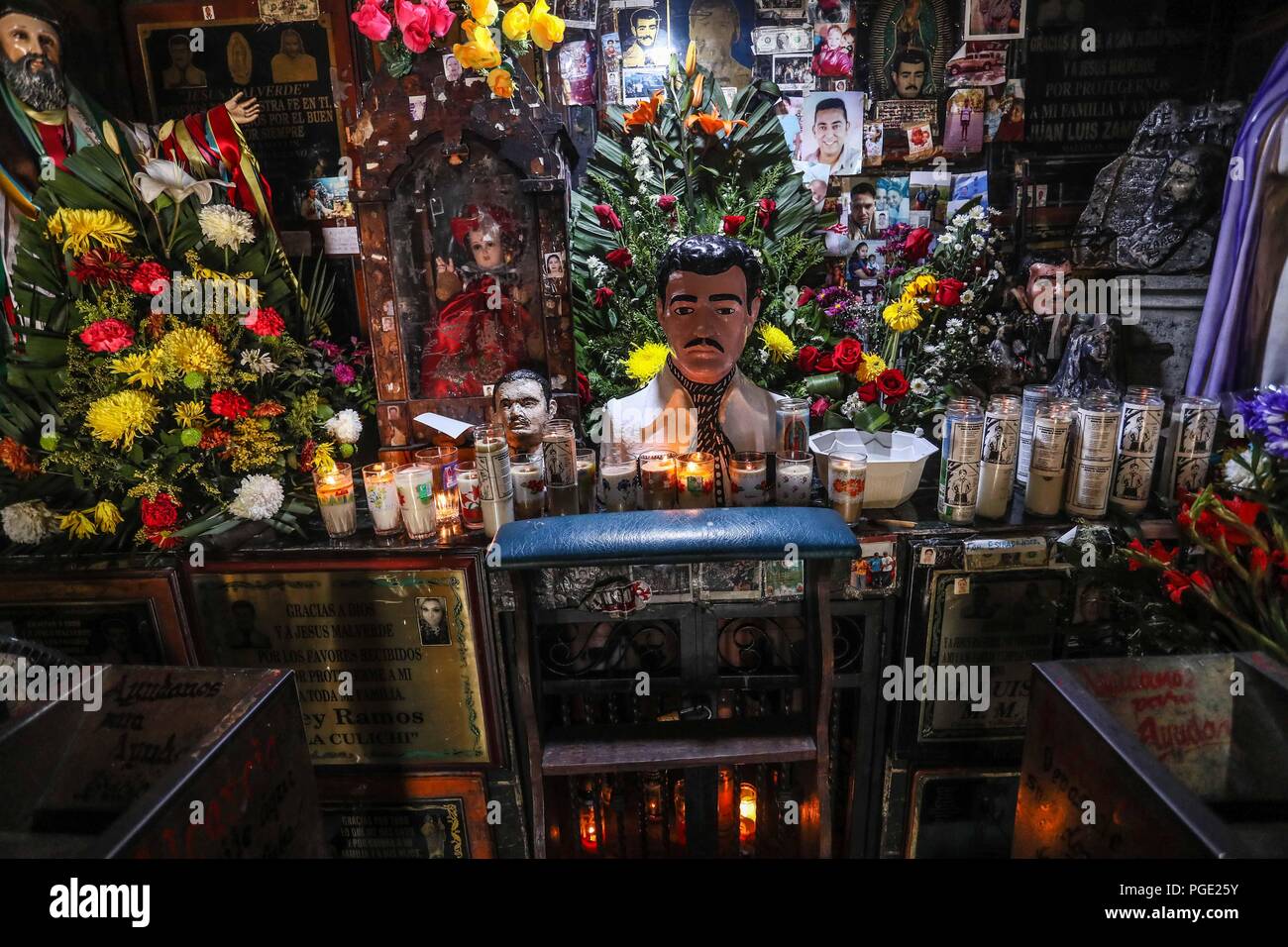 Altar in honor of Jesús Malverde who is revered as Saint who every day ...
