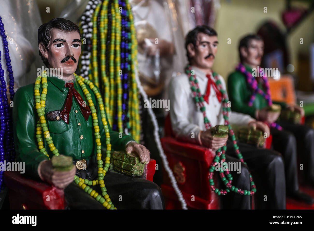 Altar in honor of Jesús Malverde who is revered as Saint who every day ...