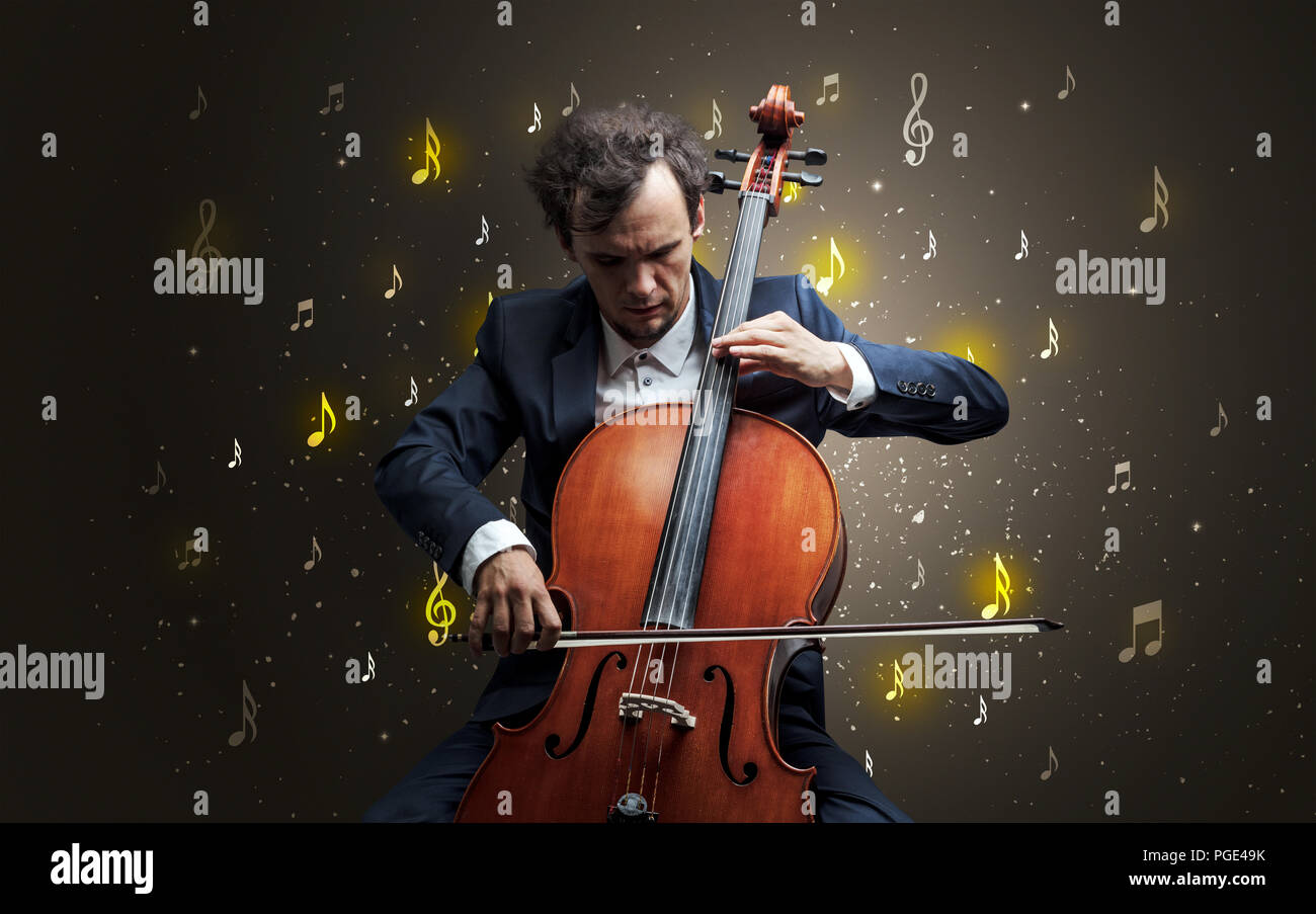 Young cellist with falling musical notes wallpaper and classical ...