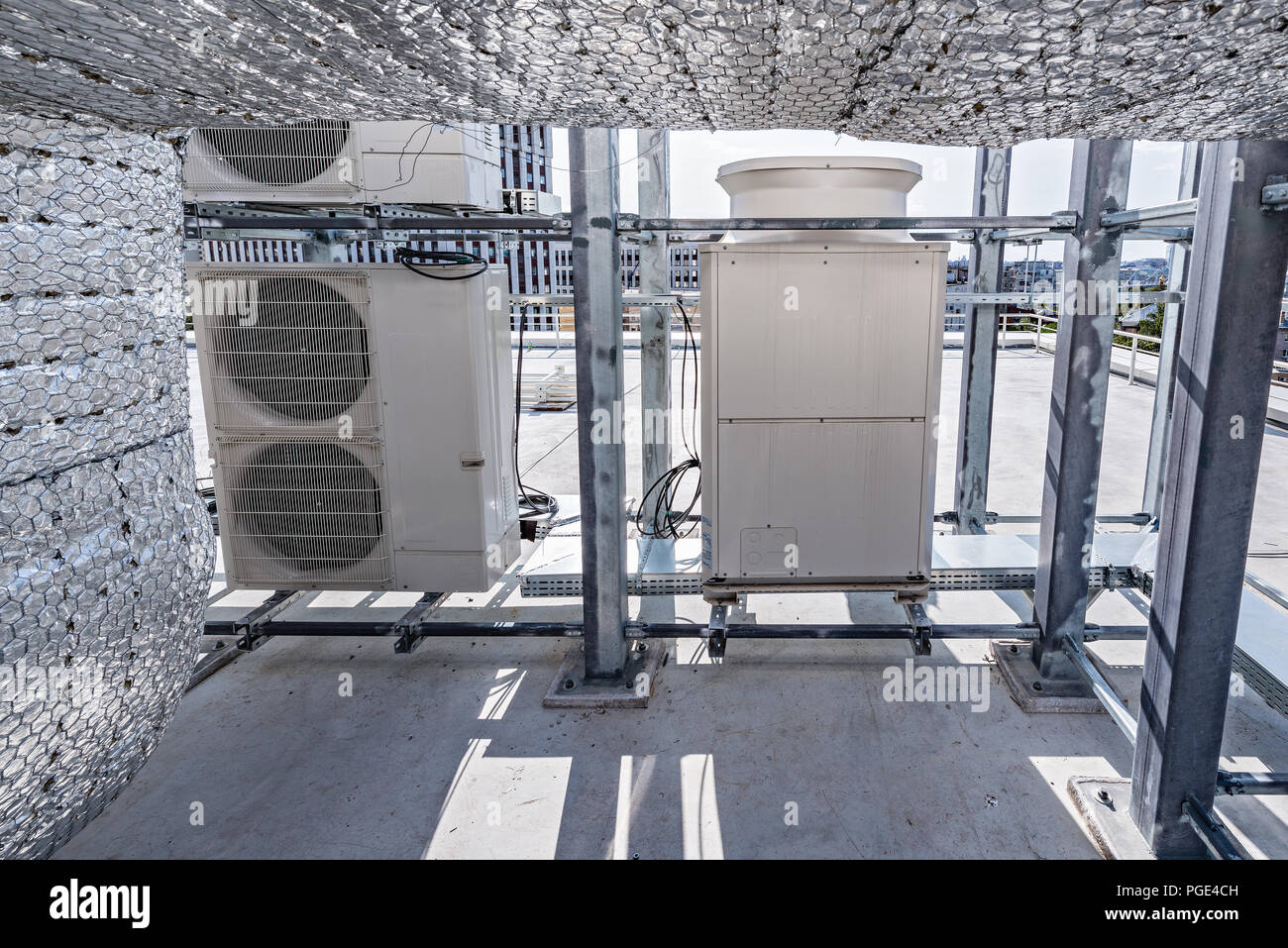 Air conditioning system assembled and installed on top of the building ...