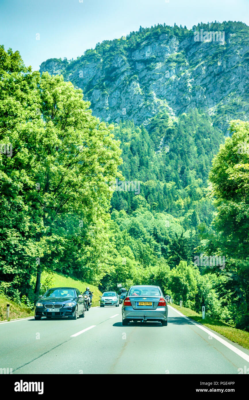 On the road driving through Austria towards the Austrian-Italian Alps ...