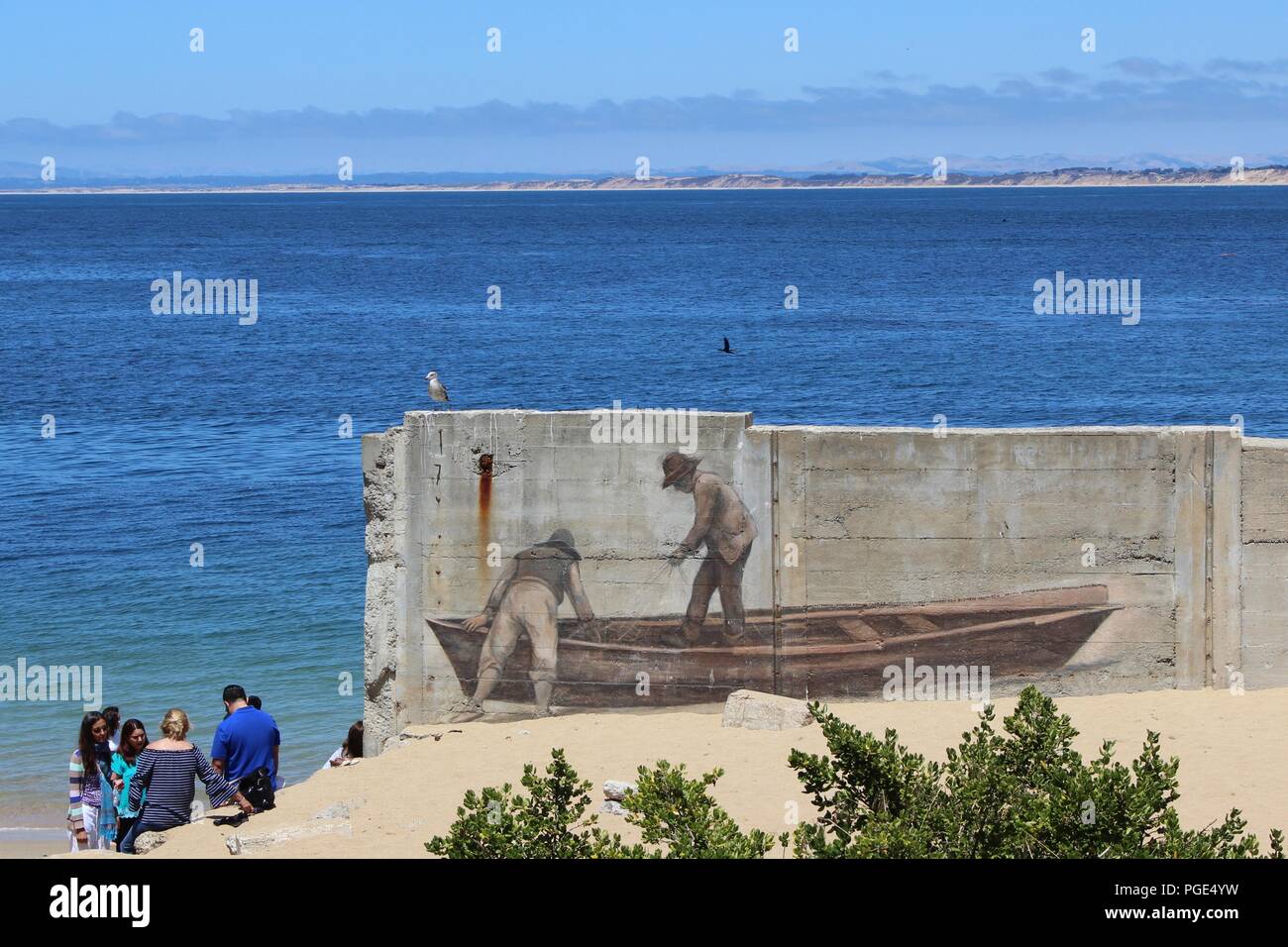 Chinese Fishermen Mural, McAbee Beach, Monterey, California, USA Stock ...