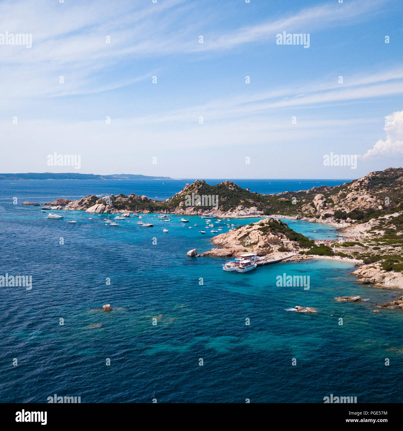 Aerial view of the amazing Spargi island. Spargi is located across the ...