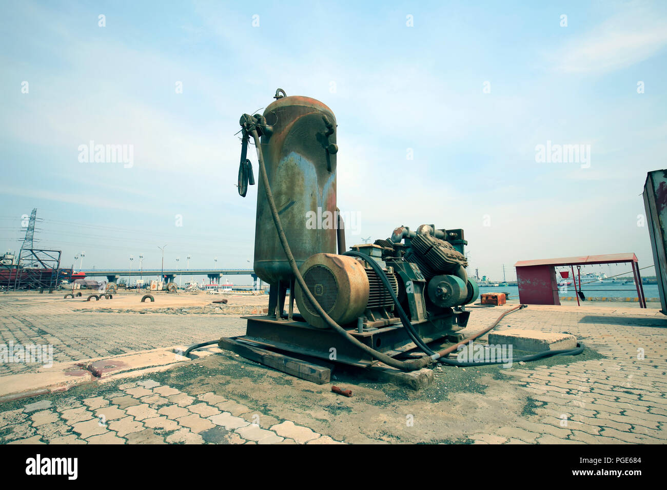 Machinery and equipment at the shipyard Stock Photo - Alamy