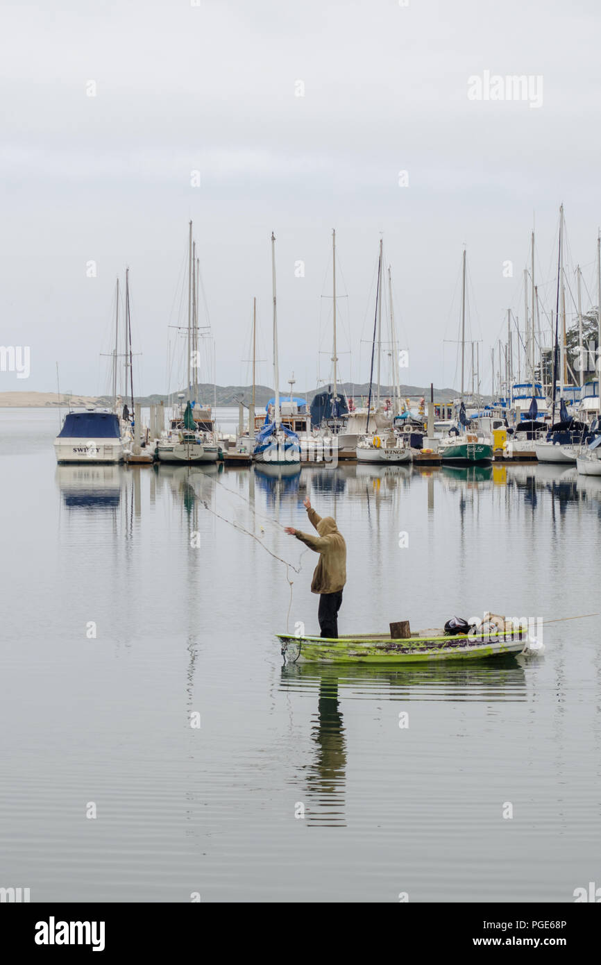 Fisherman net fishing in the harbor at Morro Bay, California Stock ...