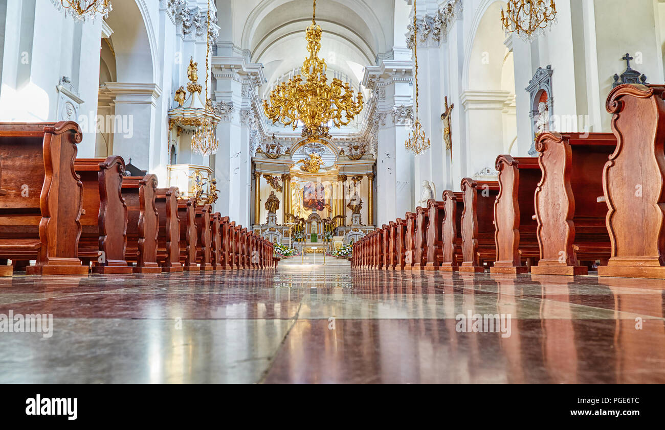 Interior of one of the most notable rococo churches in Poland's capital ...