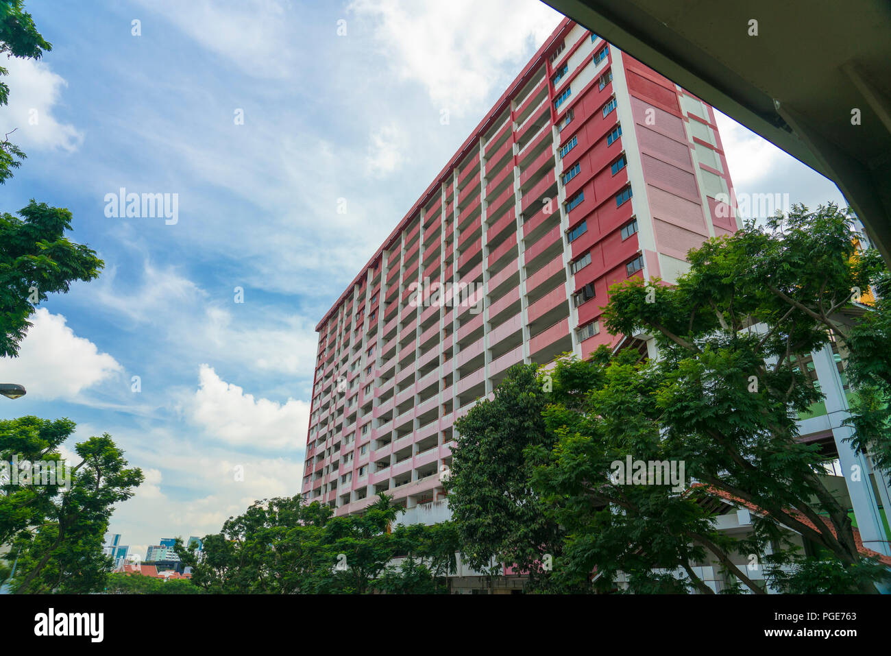 Singapore - May 25, 2018: Rochor centre red Building with blue sky and ...