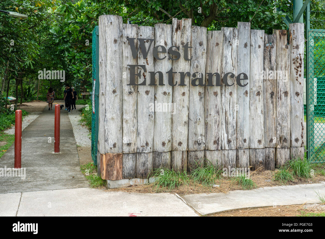 Singapore - july 15, 2018: Coney island West Entrance sign on wood wall ...