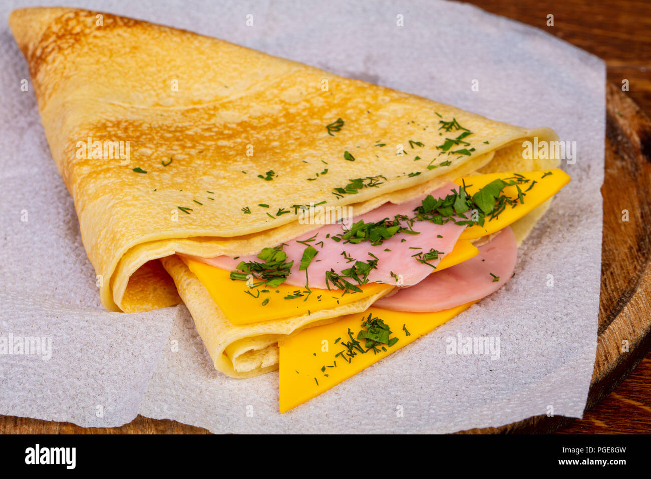 Pancake with ham and cheese Stock Photo - Alamy