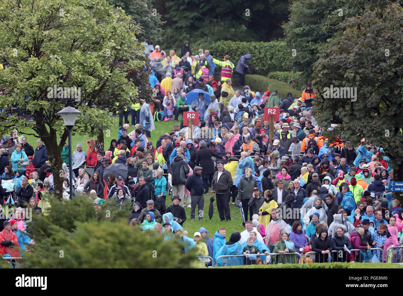 Pilgrims wait for the arrival of Pope Francis at Knock Holy Shrine, in ...
