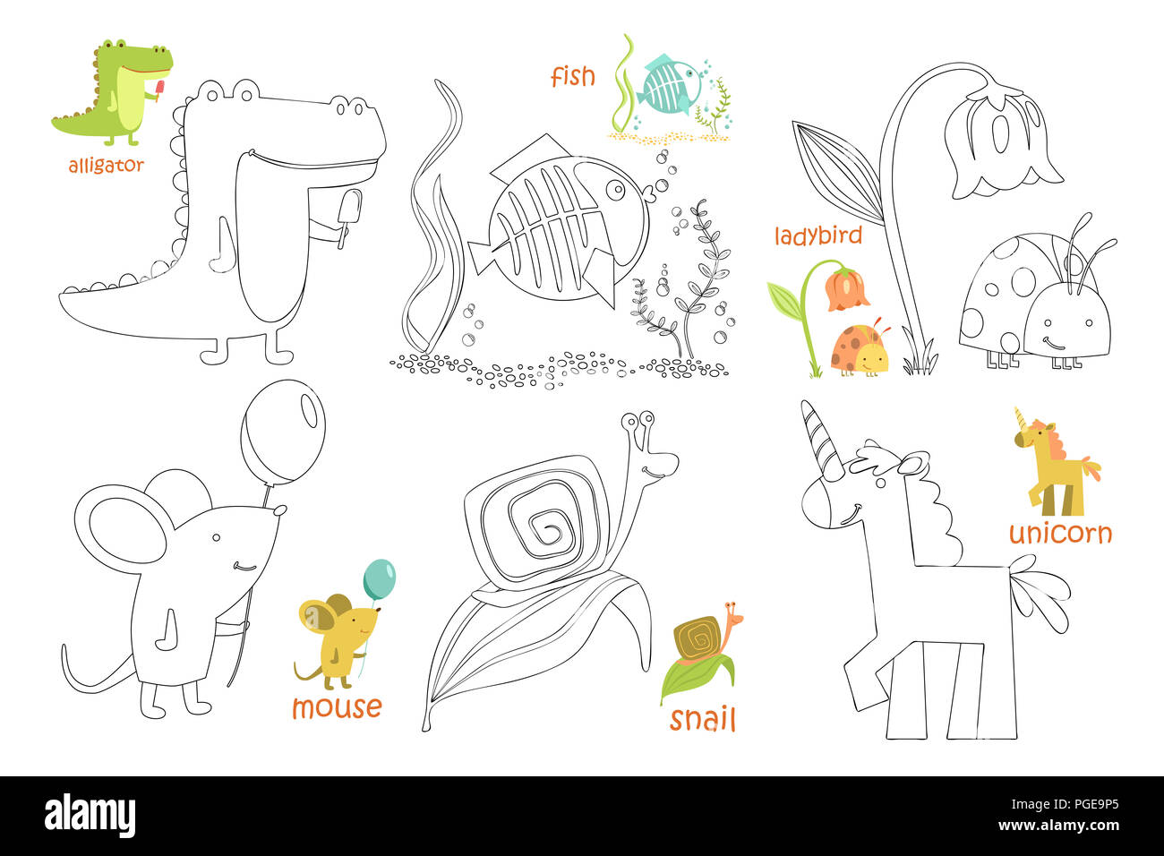 Kids coloring page. Coloring book with animal. Doodle illustration ...