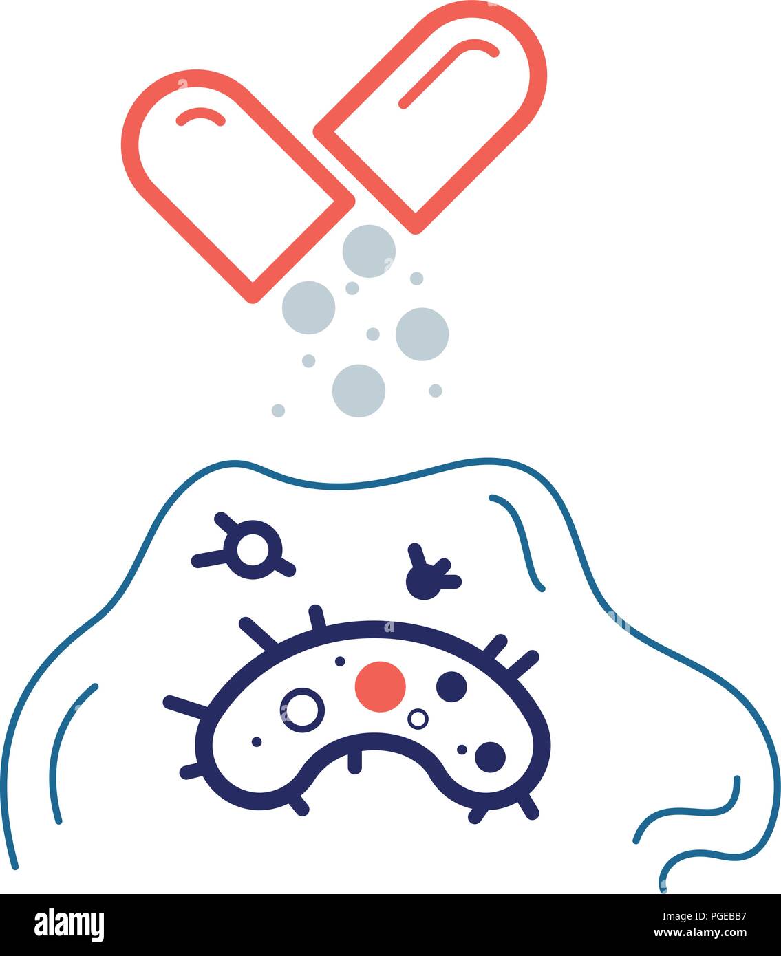 Bacterium resistant to antibiotic under biofilm. Flat vector icon ...