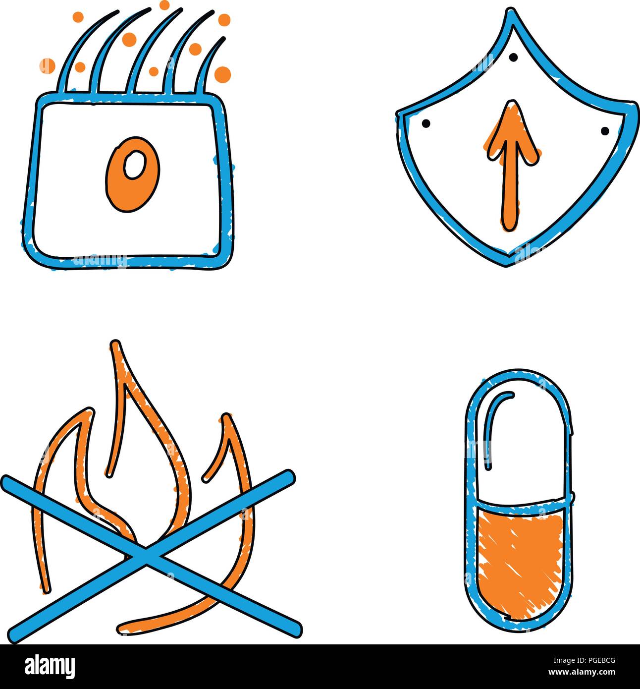 Hand drawn medical vector blue and orange vector icons. Nasal mucosa ...
