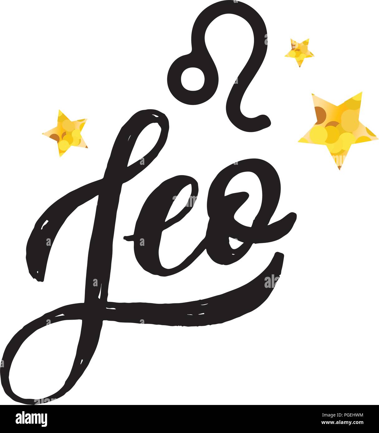 Leo lettering Calligraphy Brush Text horoscope Zodiac sign illustration ...