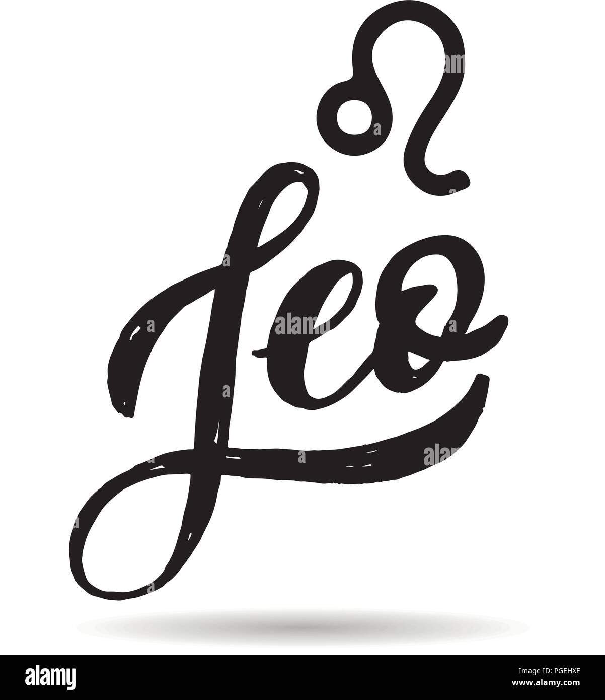 Leo lettering Calligraphy Brush Text horoscope Zodiac sign illustration ...
