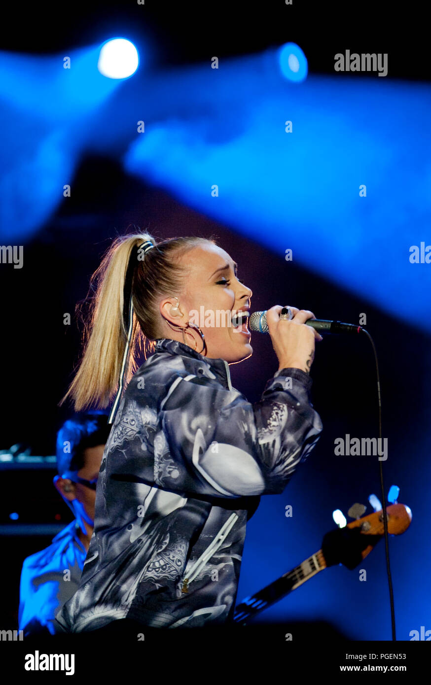 Dutch singer Anouk performing at the Suikerrock festival in Tienen ...
