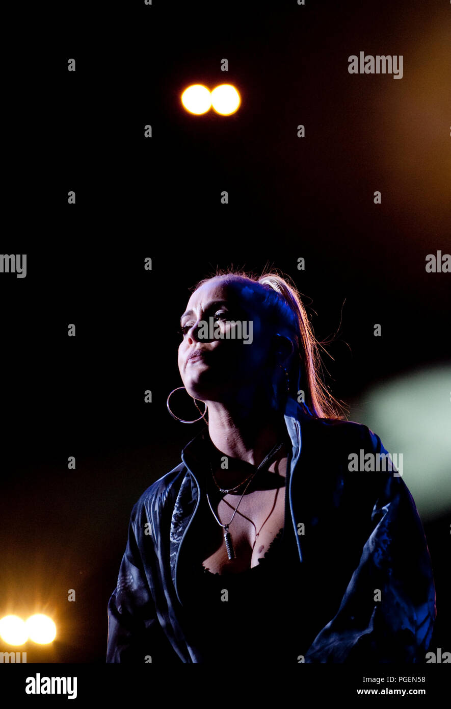 Dutch singer Anouk performing at the Suikerrock festival in Tienen ...
