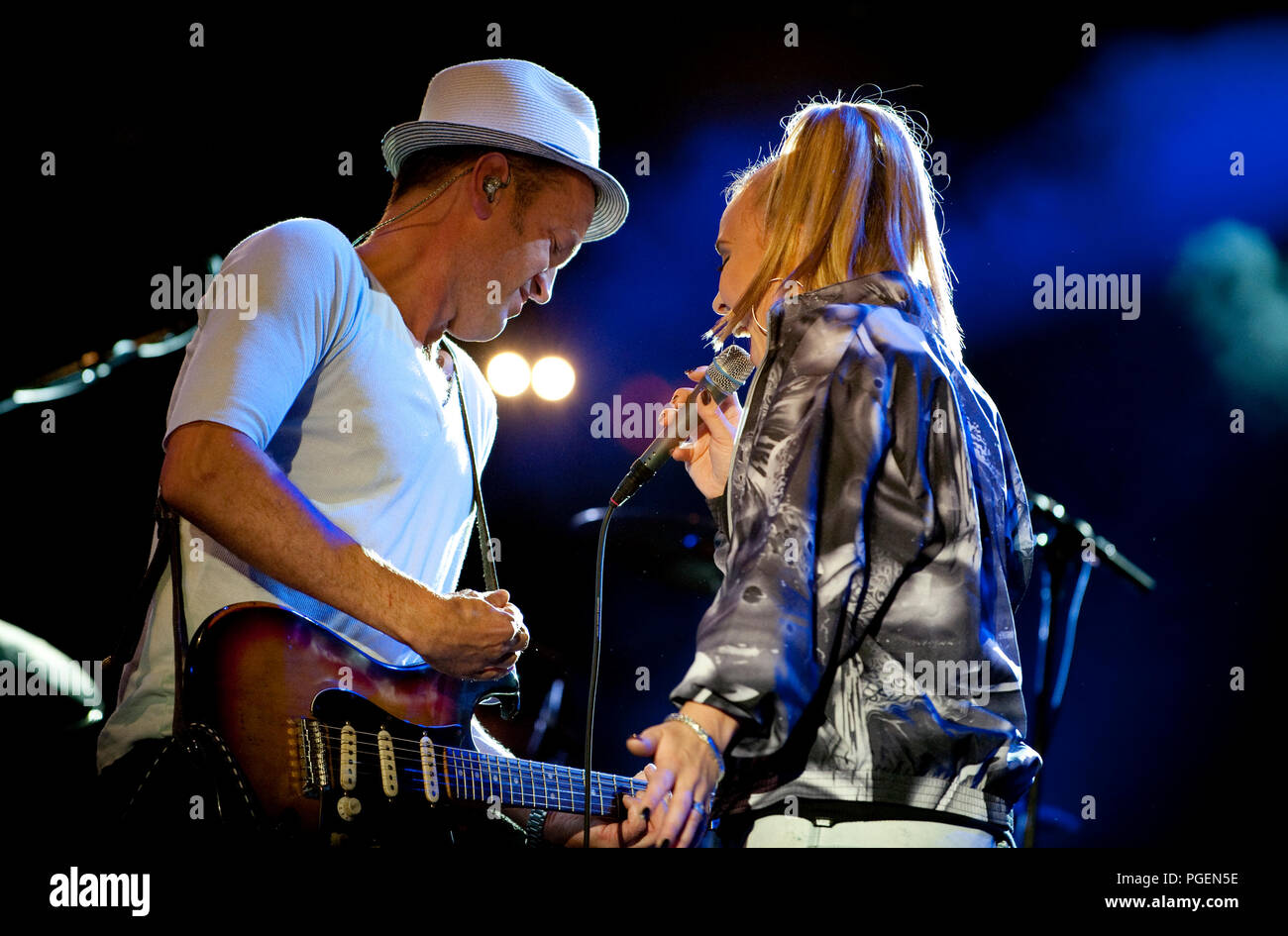 Dutch singer Anouk performing at the Suikerrock festival in Tienen ...