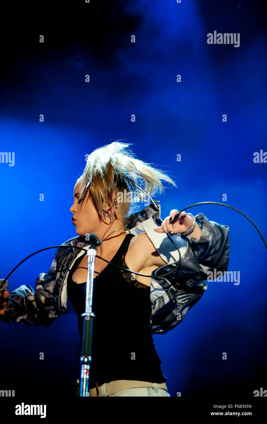 Dutch singer Anouk performing at the Suikerrock festival in Tienen ...