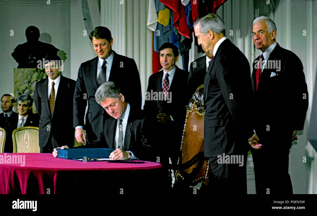 Washington DC., USA, December 8, 1994 President William Clinton signs ...