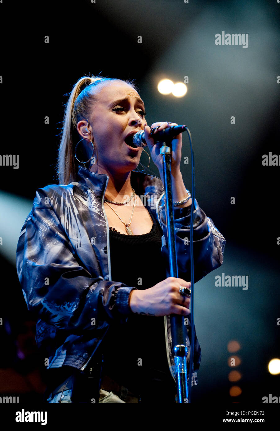 Dutch singer Anouk performing at the Suikerrock festival in Tienen ...