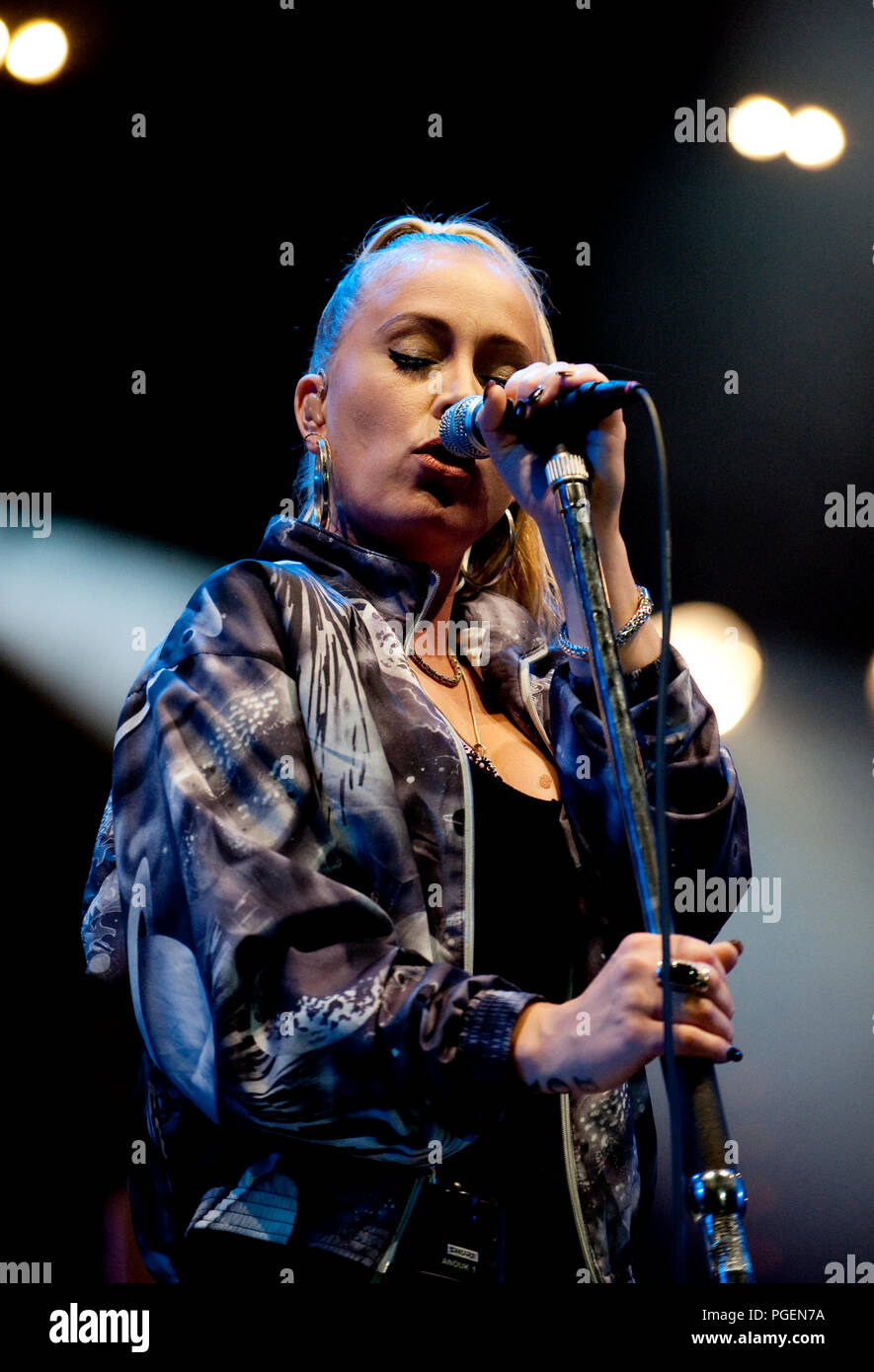 Dutch singer Anouk performing at the Suikerrock festival in Tienen ...