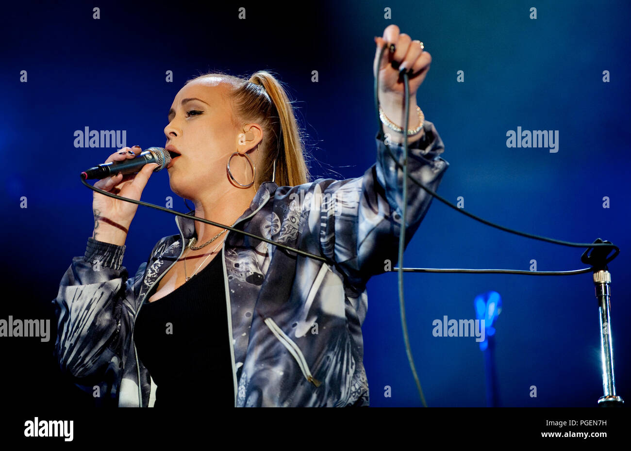 Dutch singer Anouk performing at the Suikerrock festival in Tienen ...
