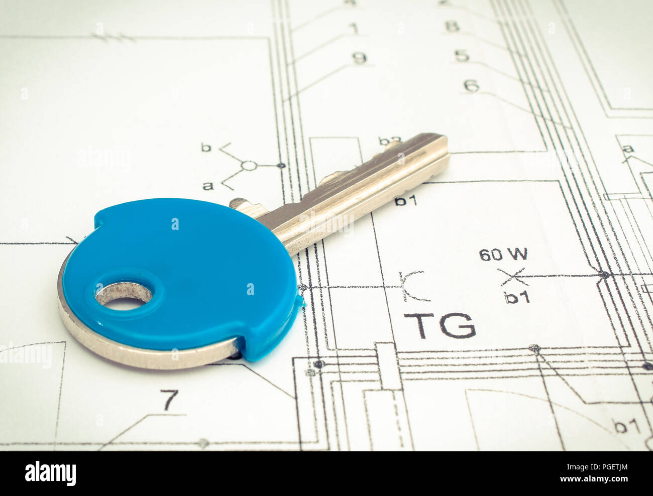 Electrical diagrams and home key, concept of building home Stock Photo ...