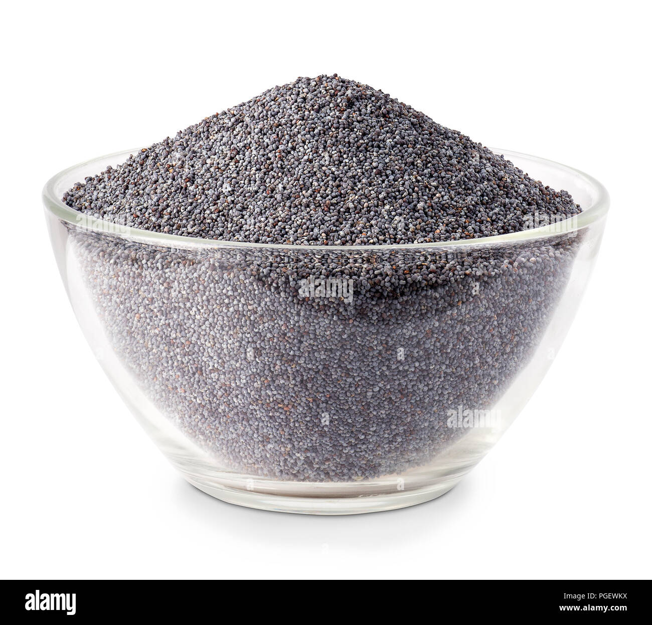 poppy seeds in glass bowl isolated on white background Stock Photo - Alamy